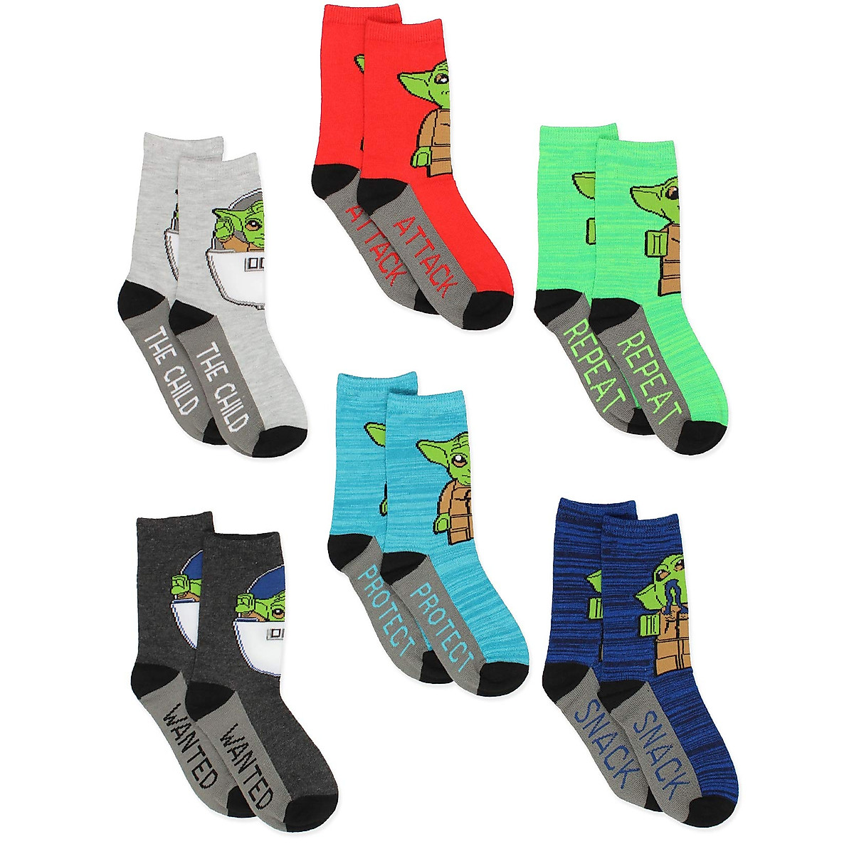 LEGO Star Wars Baby Yoda Kids Toddler 6 pack Crew Socks Set (Small (4-6), Multi)