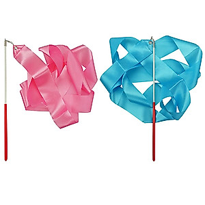 FAZHBARY Blue and Pink Rhythmic Gymnastics Wands Praise Dancing Streamers for Kids Baton Twirling Talent Shows Artistic Dancing