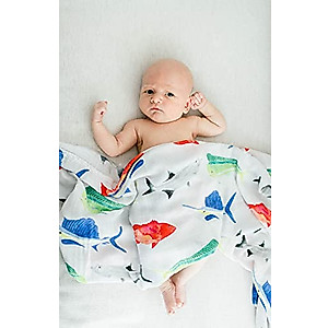 Florida Kid Co. Fish Baby Swaddle Blanket - 70% Viscose from Bamboo/ 30% Cotton Muslin - Silky Soft, Breathable, Lightweight, Large - 47 in. x 47 in.