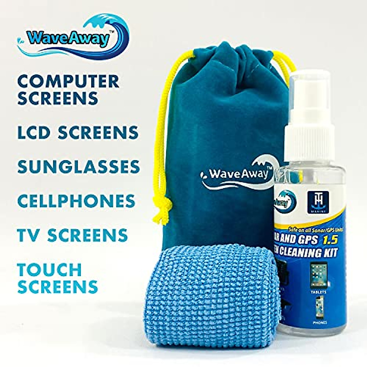 Wave Away Sonar & GPS Screen Cleaner with Micro Fiber Cloth for Boating & Fishing - Improves Clarity and Protects Screens - Spray, Wipe, Shine - 1.5oz Screen Cleaner