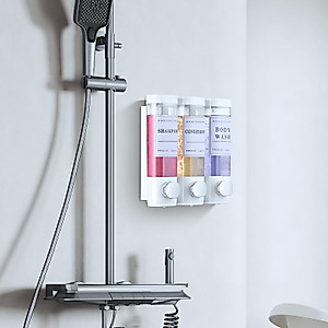 Shower Soap Dispenser Wall Mounted No Drill Shampoo Dispenser for Shower Wall Shampoo and Conditioner Dispenser Bathroom Hotel 3 * 300ml White with Labels