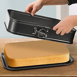 SOUJOY Springform Cake Pan, Non-stick Cheesecake Pan, 14 x 9 Inch Large Rectangle Cake Pan with Removable Bottom, Ice Cream Cake Bakeware, Black