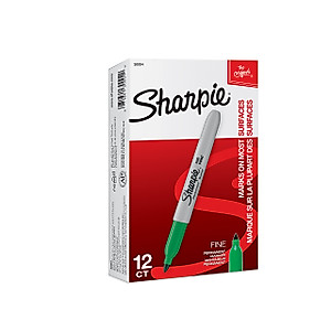 Sharpie Permanent Markers, Fine Point, Green, 12 Count