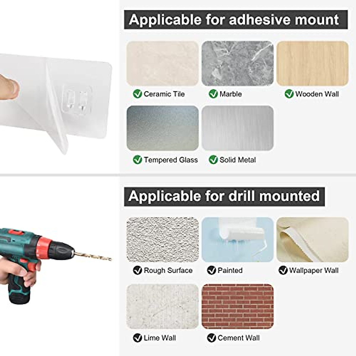 MXARLTR Adhesive Shower Caddy Shower Shelves, Shower Shelf for Inside Shower, No Drilling Wall Mounted Shower Basket Shelf with 3 Hooks, Kitchen Spice Rack Bathroom Shower Organizer 3 Pack, Black