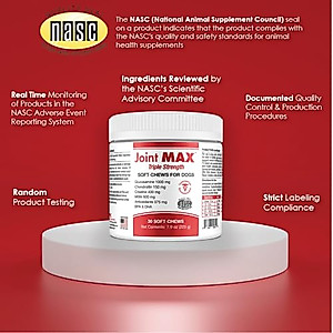 PHS Joint MAX Triple Strength (TS) Soft Chews for Dogs - Glucosamine, Chondroitin, MSM, Turmeric, Omega 3 - Hip and Joint Pain Relief and Support for Dogs - Made in USA - 30 Soft Chews