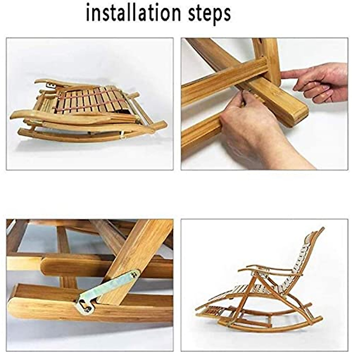 Lounge Chair, Recliner Camping Chairs Garden Loungers Folding Chair Bamboo Recliner Folding Rocking Chair - Balcony Home Lounge Chair, Adjustable Backrest Elderly Chair, Portable Outdoor Sun Lounger (