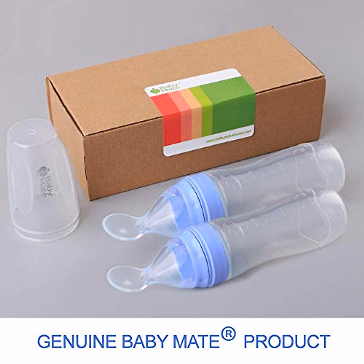 Baby Mate 2 PCS Silicone Baby Food Dispensing Spoon (Blue, 4oz/120ml, Ideal for 4 Months+ Babies) - Squeeze Feeder with Spoon - Spoon Bottle for Baby - Baby Spoon Feeder Bottle Baby Solid Food Feeder