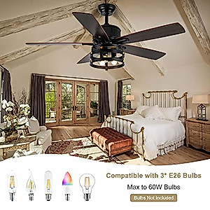YCGU Rustic Farmhouse Ceiling Fan with Lights, 52 Inch Industrial Cage Ceiling Fan Light, Indoor Outdoor Ceiling Fan with Remote, Reversible DC Motor for Farmhouse Patios Bedroom Garage