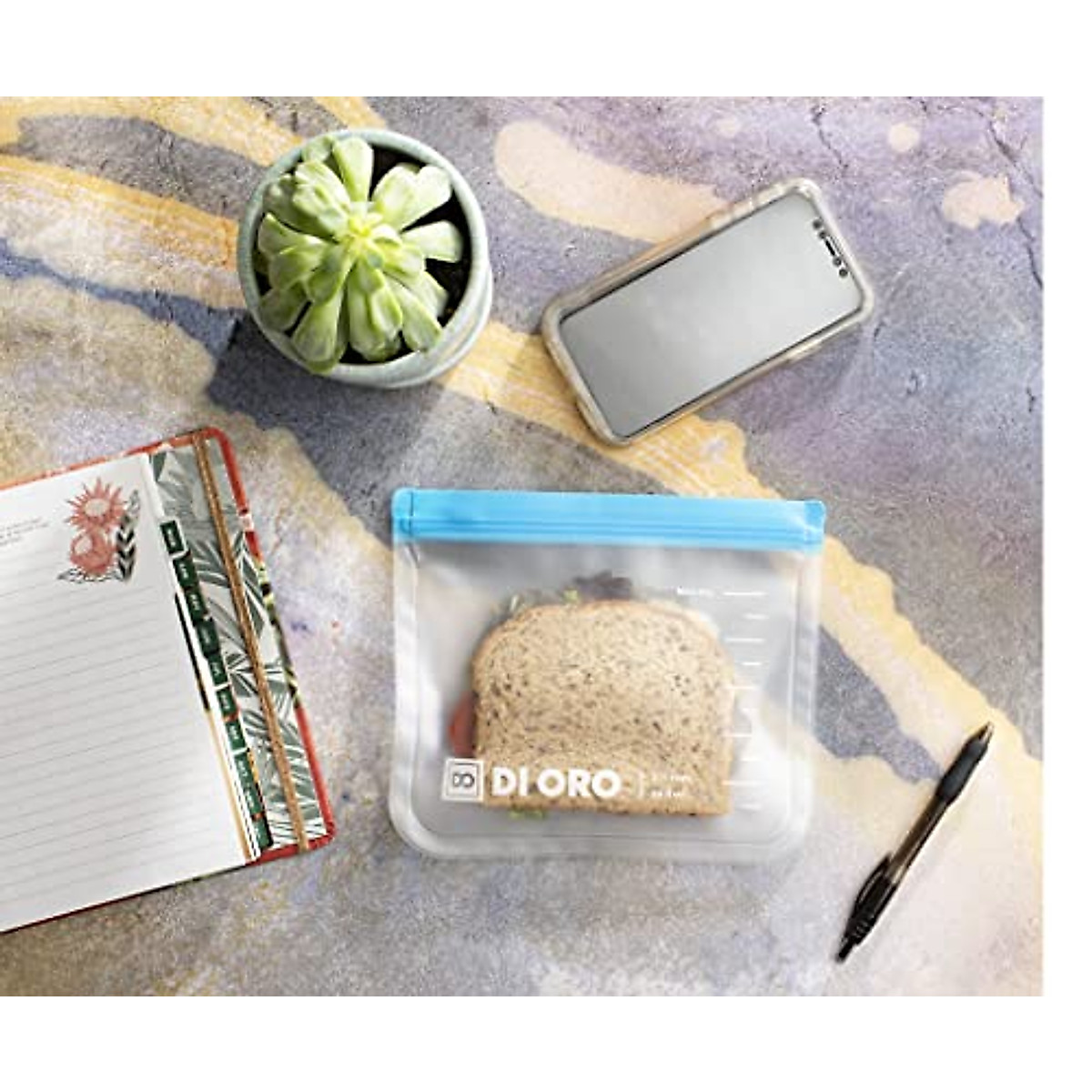 DI ORO Reusable Food Storage Bags - Reusable Sandwich Bags Freezer Safe - Reusable Ziplock Bags for Snacks & Travel - Thick, Leakproof, and Washable - Gallon Freezer Bags Reusable & Food Grade (6pc)