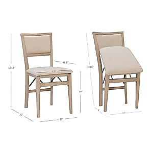 Linon Keira Wooden Folding Chair Upholstered Seat and Back Set of 2, Dining Height, Rustic Natural & Beige