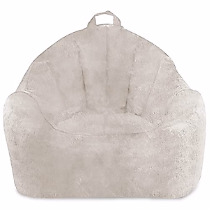 Posh Creations Structured Comfy Bean Bag Chair for Gaming, Reading, and Watching TV, Malibu Lounge, Rabbit Fur - Cream