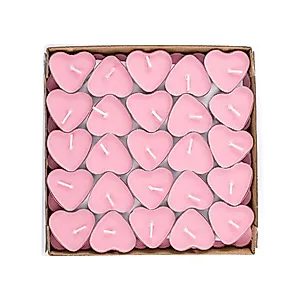 50 Pack Heart Shaped Unscented Tea Lights Candles – Smokeless Tealight Candles - Decorations for Wedding, Party, Votives, Oil Burners and Christma (Pink)