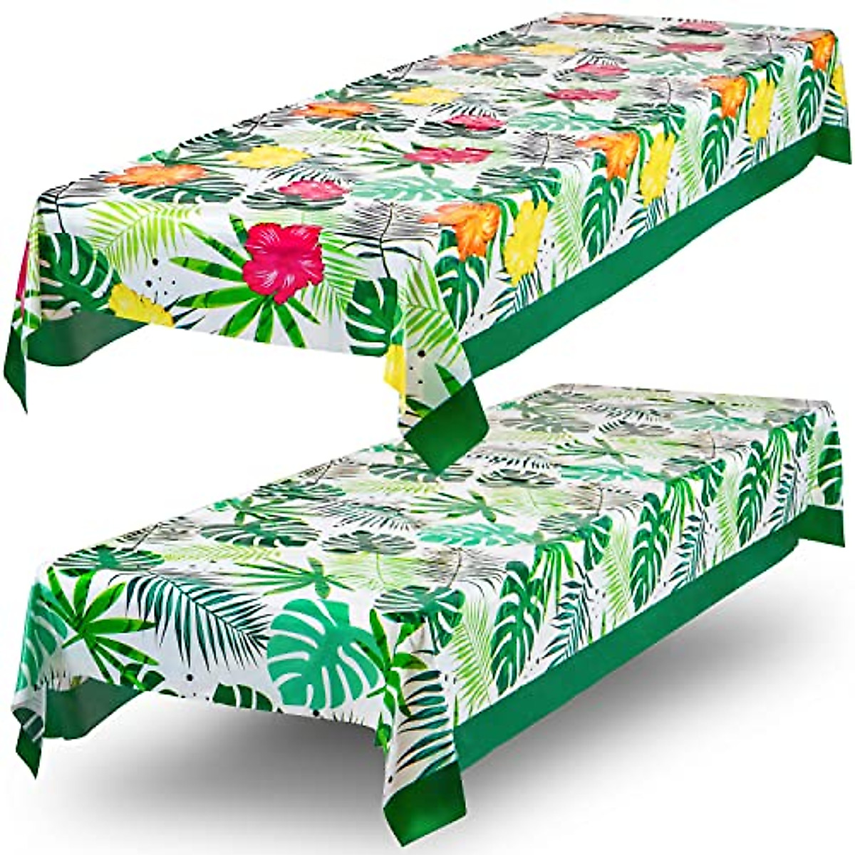 ROYAL BLUEBONNET Tropical Tablecloth -2 Designs- Disposable Hawaiian Plastic Tablecloth for 6 or 8 Foot Tables, Rectangle 108x54 Inch Plastic Luau Tablecloth for Hawaiian Party Decorations