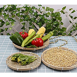 100% Handmade Bamboo Basket Weaving Serving Tray Set of 3 for Bread Food Snack Woven Wicker White Green Bamboo Basket Holder Traditional Decor 8inch 10inch 12inch 14inch 16inch (Green, Set of 3)