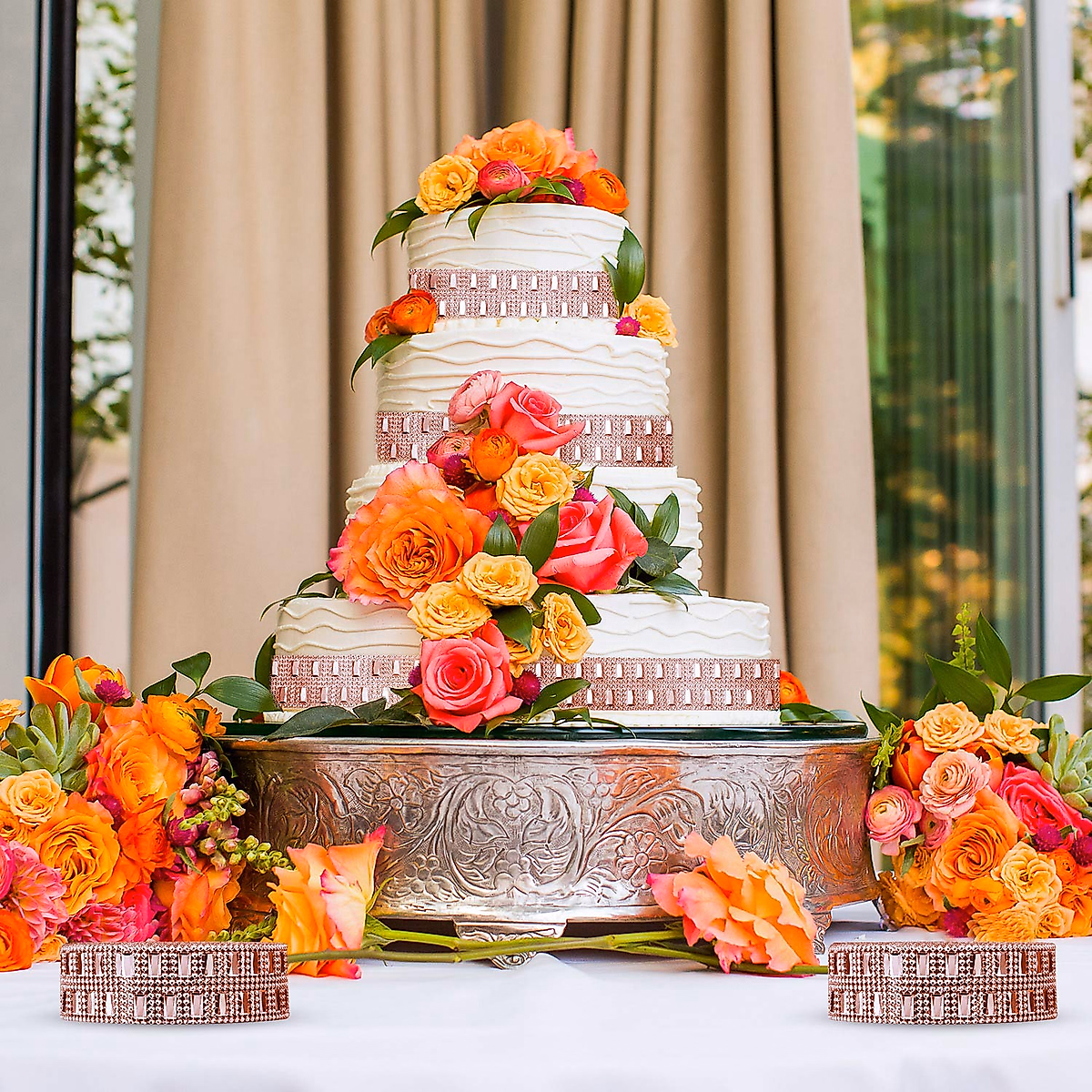 10 Yards Bling Wrap Ribbon Rhinestone Diamond Ribbon Rose Gold Bling Wrap Acrylic Wrap Mesh for Wedding Cakes Birthday Decorations, Baby Shower and Craft Project (Rose Gold,2 Row)