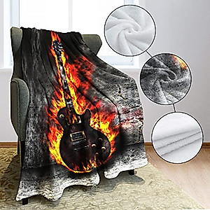 HommomH 60" x 80" Blanket Comfort Cozy Soft Warm Throw One Sides Guitar Flame Fire Smoke