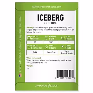 Iceberg Lettuce Seeds for Planting - (Head) Heirloom, Non-GMO Vegetable Variety- 2 Grams Seeds Great for Spring, Summer, Fall, Winter Garden and Hydroponics by Gardeners Basics