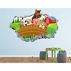 Farm Animals Wall Decal Art Decor 3D Smashed Playroom Sticker Mural Kids Nursery Room Custom Gift BL93 (22"W x 14"H)
