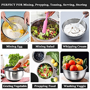 Wildone Mixing Bowls with Airtight Lids, 22 PCS Stainless Steel Nesting Bowls, with 3 Grater Attachments, Scale Marks & Non-Slip Bottom, Size 5, 4, 3, 2,1.5, 0.63QT, Ideal for Mixing & Prepping