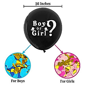 JLS Baby Shower Gender Reveal JUMBO 36 inch GIANT Balloon with heart shape Gold, Pink and Blue Confetti | Huge Balloon Boy or Girl | Balloon Gender Reveal Party | Baby Shower Surprise Party | Pregnant