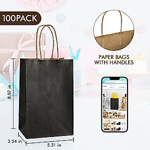 90 Pack | Paper Gift Bags with Handles Bulk, 8x4.5x10.8 Inch Large White Kraft Paper Bags, Paper Shopping Bags, Christmas Kraft Gift Bags, Birthday Gift Bags for Restaurant, Takeout, Business.