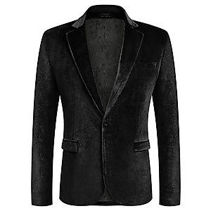 COOFANDY Mens Velvet Blazer Black Tuxedo Jackets Notched Lapel Single Button Prom Jackets (Black L)