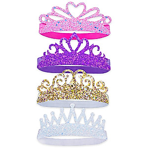 FROG SAC 4 Glitter Tiara Headbands for Girls, Elastic Princess Crown Hair Bands for Toddlers, Stretch Sparkly Hair Accessories for Toddler Girl Children