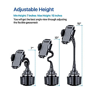 Danmus® Upgraded Car Cup Holder Phone Mount with Extendable Base, [15-in Adjustable Long Gooseneck] [Military-Grade] Car Truck Mount Compatible with iPhone 15 14 13 12 Pro Max Samsung S23 All