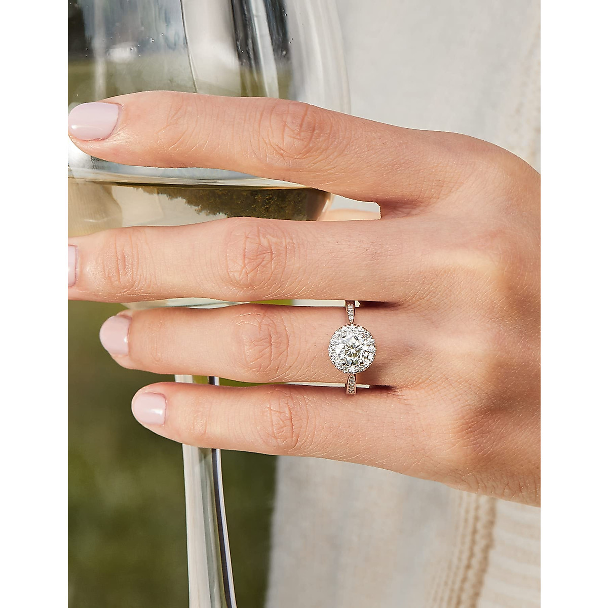 MomentWish Engagement Rings for Women, 1Carat Moissanite Promise Rings, D Color VVS1 Simulated Diamond 925 Sterling Silver Halo Rings-Size6