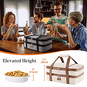 Lifewit Expandable Insulated Casserole Carrier for Hot or Cold Food, Double Decker Food Bag Lasagna Holder Carry Tote for Potluck Parties/Picnic/Cookouts, Fits 9"x13" Baking Dish, Cream