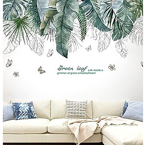 SENGTER Tropical Leaves Wall Decals Removable Jungle Green Palms Tree Plant Wall Stickers for Living Room Kids Room Bedroom Playroom Decor