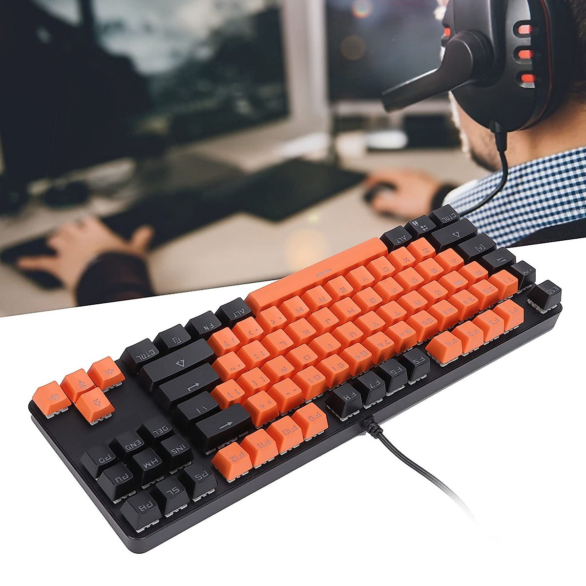 753 Wired Mechanical Keyboard, 87 Keys Blue Switch Two‑Tone Keycap Gaming Keyboard, Black & Orange Gaming Keyboard for PC Gamer Computer(75391b48gnask362)