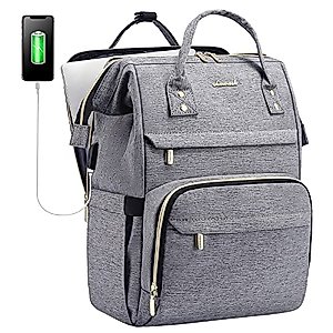 LOVEVOOK Laptop Backpack Women, 15.6 Inch Computer Backpack with Charger, Water Resistant Teacher Bag Work Backpack with Laptop Compartment for Travel Business College, Grey