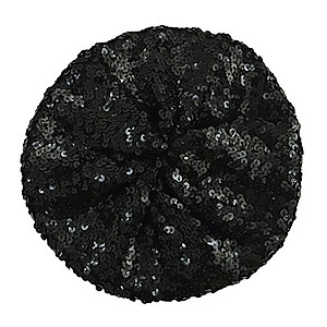 CHUANGLI Sparkly Sequins Beret Hat Glitter Mermaid Cap for Dancing Party Fancy Dress Black