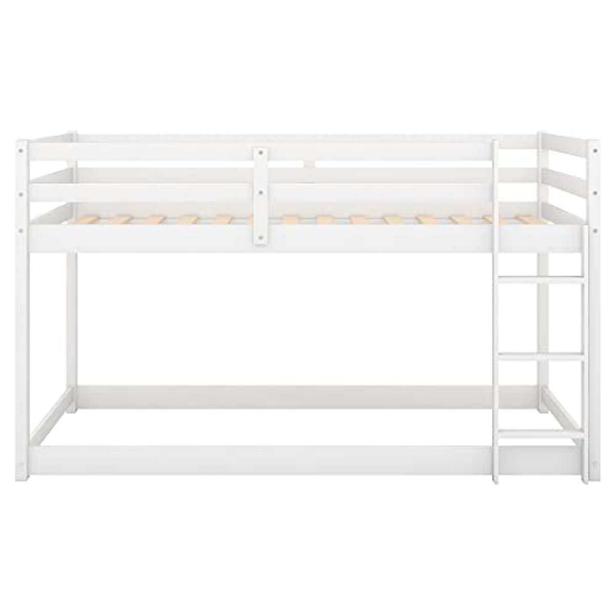 Twin Over Twin Mood Bunk Bed Frame with Safety Guard Rail and Ladder, Space-Saving, No Box Spring Needed, Noise Free (White)
