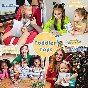 120pcs Wooden Pattern Blocks, Sticks & Rings Wooden Tangram Puzzle Stem Preschool Brain Teaser Montessori Toys Gift for 3 4 5 Years Old Toddler Kids Boy Girl