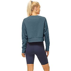 icyzone Cropped Crewneck Sweatshirt for Women, Casual Long Sleeve Pullover Tops for Spring Fall Winter (Medium, Dusty Blue)