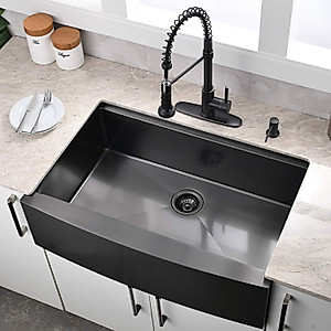 33 Inch Farmhouse Kitchen Sink Workstation Black - VOKIM 33x22 Apron Front Workstation Farmhouse Sink Stainless Steel 16 Gauge Single Bowl Gunmetal Matte Black Farm Sink