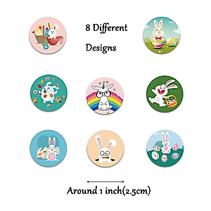 500pcs 1 Inch Easter Day Bunny Rabbit Stickers 8 Design Roll Stickers Cute Happy Easter Stickers for Kids Children Card Scrapbooking Easter Art Craft Easter Gift Party Favours Decorations