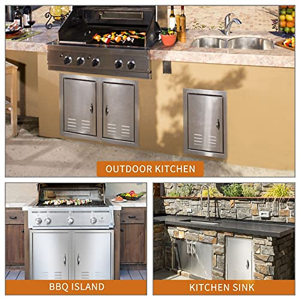 HONYTA Double Access Door 24W x 24H Inch, Stainless Steel BBQ Double Access Door Vertical to The Wall, Indoor Kitchen and Outdoor Kitchen Door for BBQ Island, Outdoor Kitchen Storage