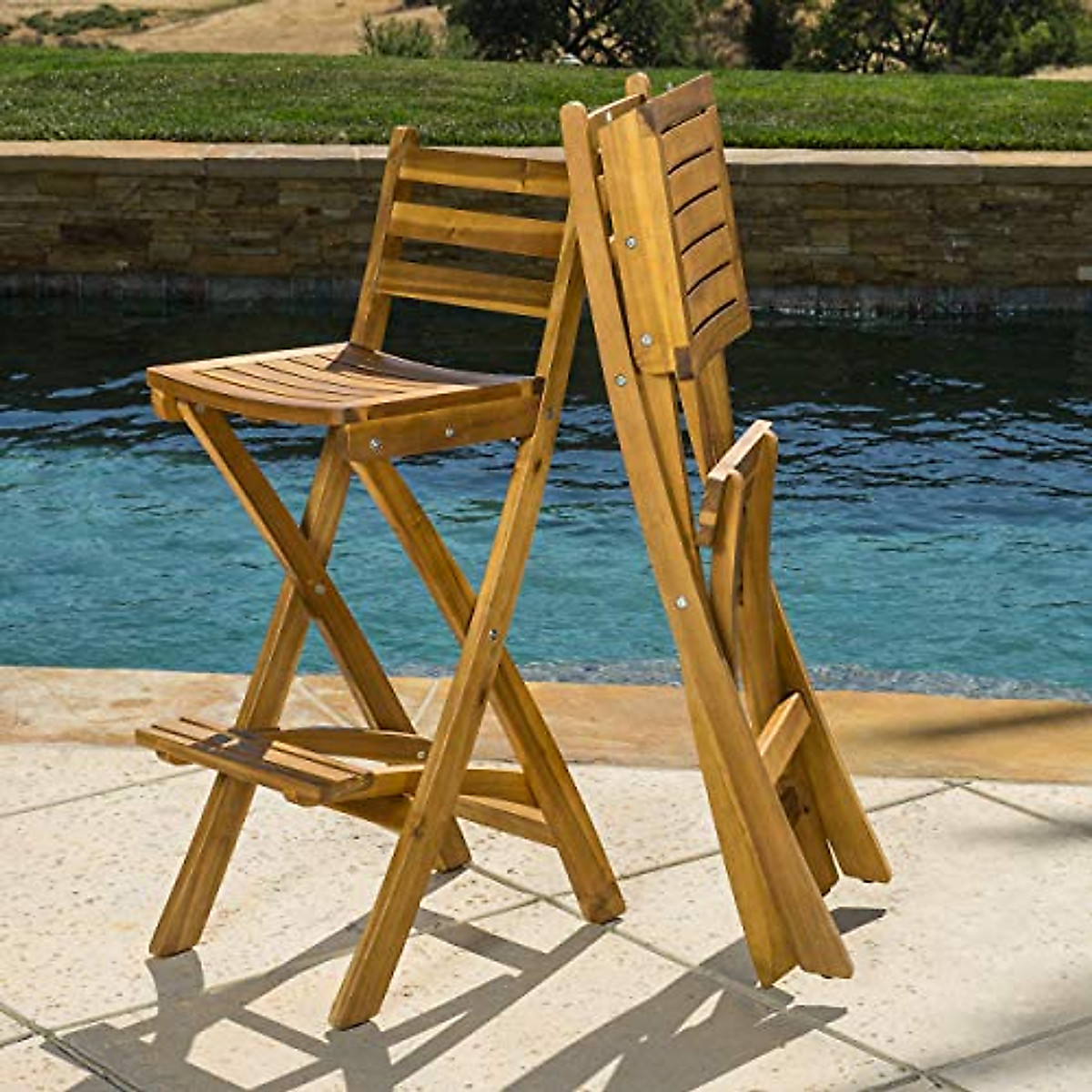 Christopher Knight Home Atlantic Outdoor Folding Wood Bar Stools
