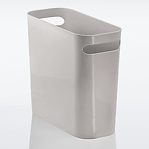 mDesign Plastic Small Trash Can, 1.5 Gallon/5.7-Liter Wastebasket, Narrow Garbage Bin with Handles for Bathroom, Laundry, Home Office - Holds Waste, Recycling, 10" High, Aura Collection, 2 Pack, Gray