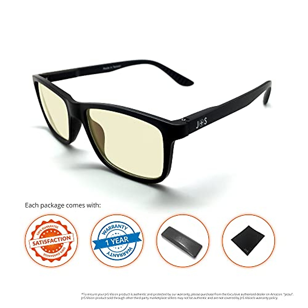 J+S Vision Blue Light Shield Computer Reading/Gaming Glasses - 0.0 Magnification - Anti Blue Light 100% UV Protection Low Color Distortion, Classic Black Frame - Essential Gaming Gear