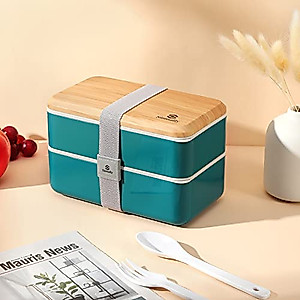 Bento Box Adult Lunch Box,2 Stackable Japanese Lunch Containers for Kids/Women with Compartments(47oz),Modern Containers with Utensil Set,Leak-Proof Lunchbox,Rectangle(Nordic Green)