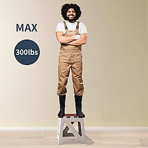 BLACKSPACE 9" Folding Step Stool for Kids or Adults, 300 lbs Capacity Non-Slip Compact Plastic Foldable Step Stool with Handle, Portable Lightweight Small Stool for Home or Kitchen(Khaki)