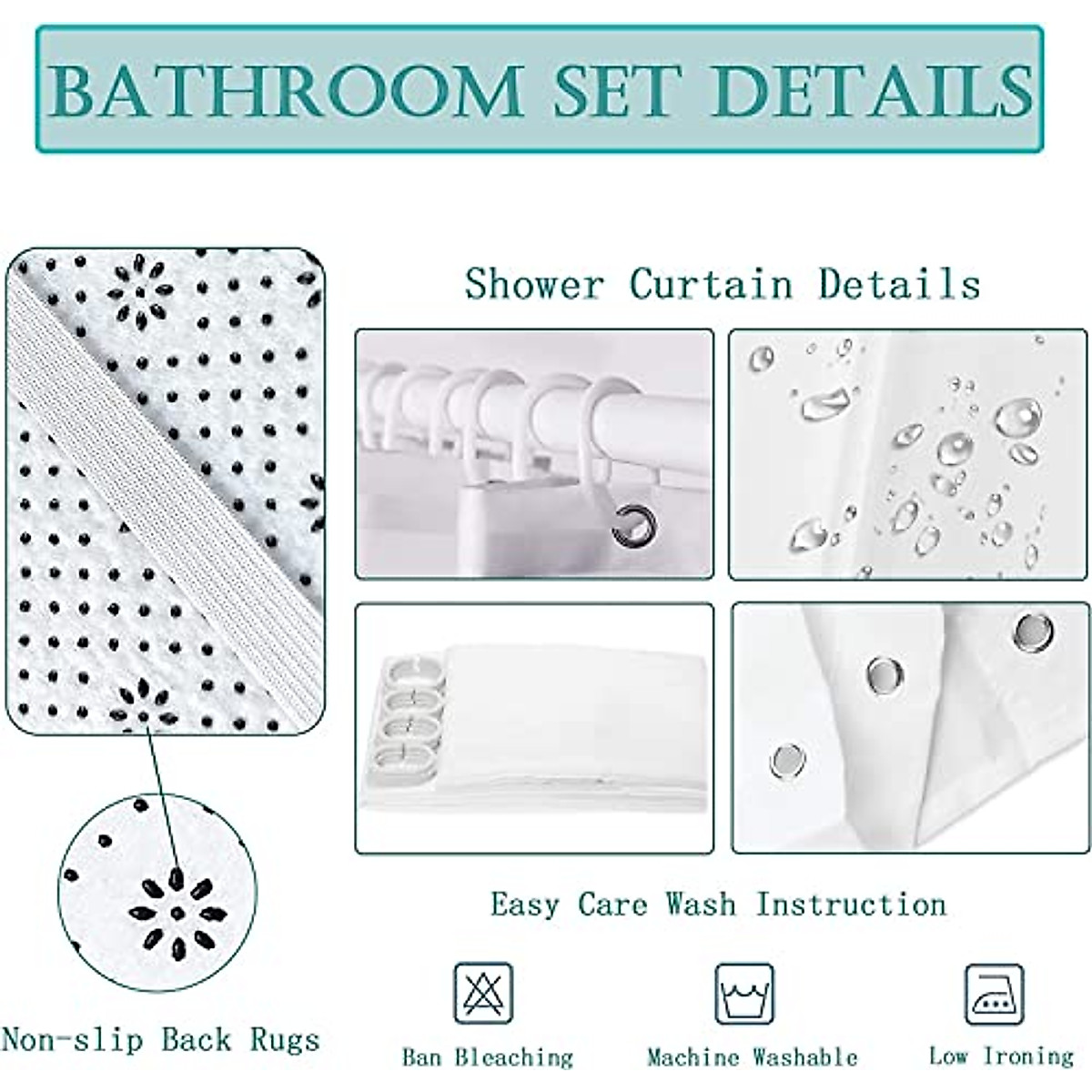 AKvsoze 4 Pcs Bathroom Shower Curtain Sets with Non-Slip Rugs, Toilet Lid Cover and Bath Mat Cartton Frog and Butterfly Waterproof Bath Curtain with Rustproof Hooks