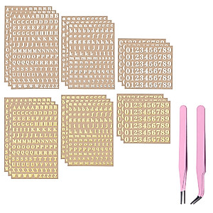 18 Sheets Tiny Letter Stickers, Letter Stickers Small Self Adhesive Glitter Alphabet Number Stickers with 2 Pink Tweezers Metallic Letter Sticker for Scrapbook Photos DIY Crafts