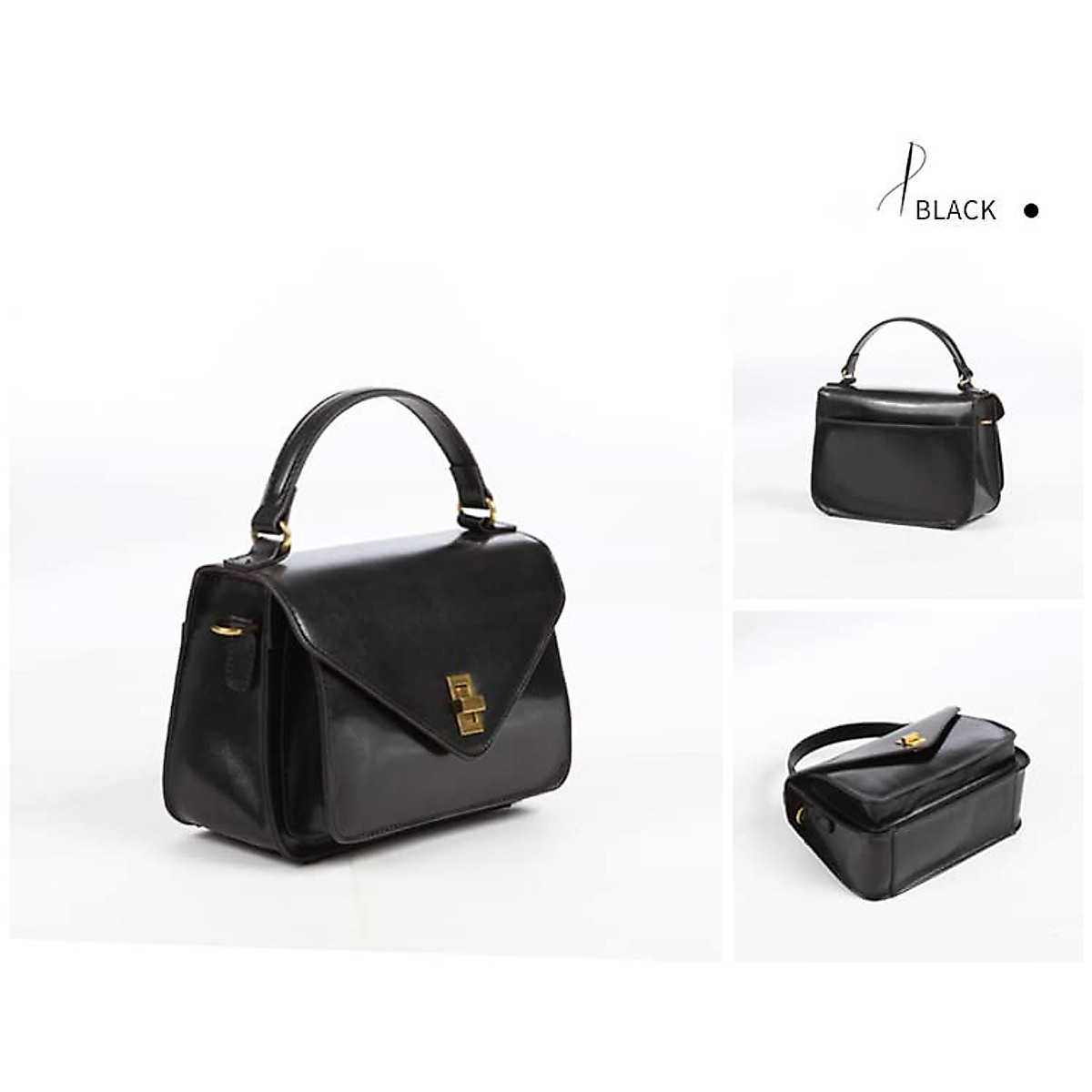 Leather Bags Purses and Handbags Shoulder Bags for Women Soft Leather Ladies Crossbody Bag Wax Skin Bag Retro Classic Style (Black)