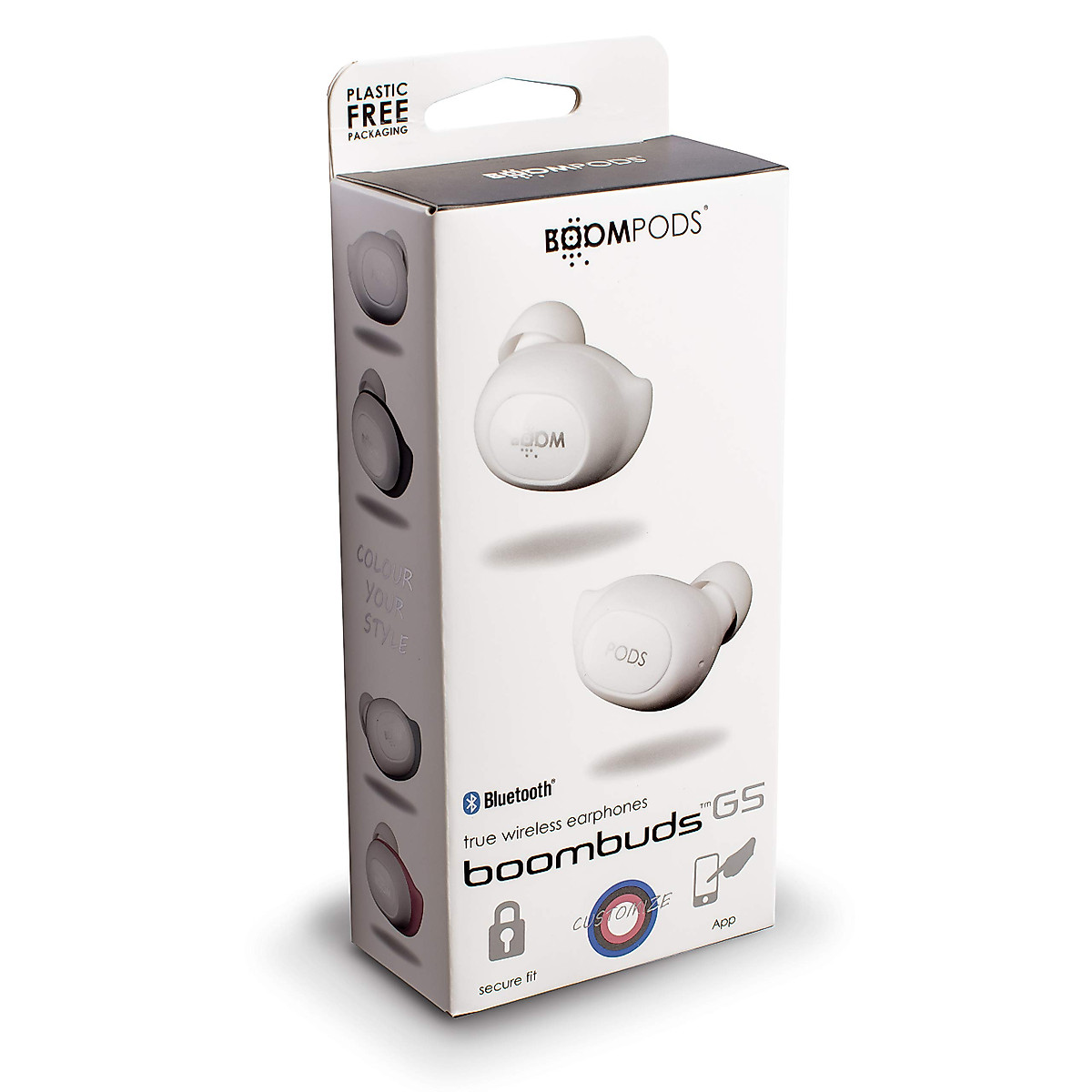 BoomPods Boombuds GS True Wireless - Bluetooth Earbuds IPX5 Water Resistant/Sweatproof Ergofit, Portable Magnetic Charging Case, Best Sports Earphones (White)