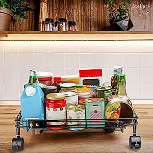 Expandable Rolling Basket Under Bed Storage Container with Wheels - Rolling Metal Storage Basket for Kitchen, Pantry, Garage Storage Organization Small Storage Bin Expandable (2 sizes) to 26 Inches